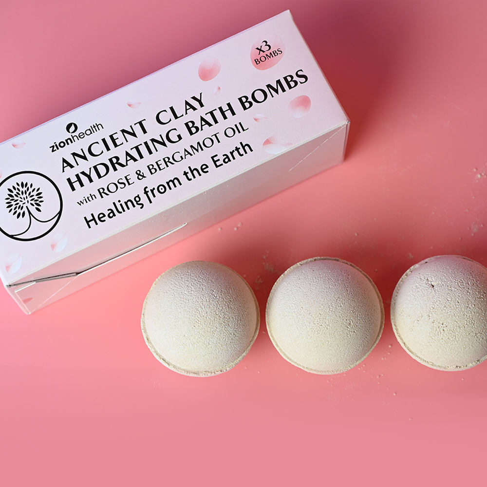 Ancient Clay Hydrating Bath Bombs with Rose & Bergamot Oil - 3 Bath ...