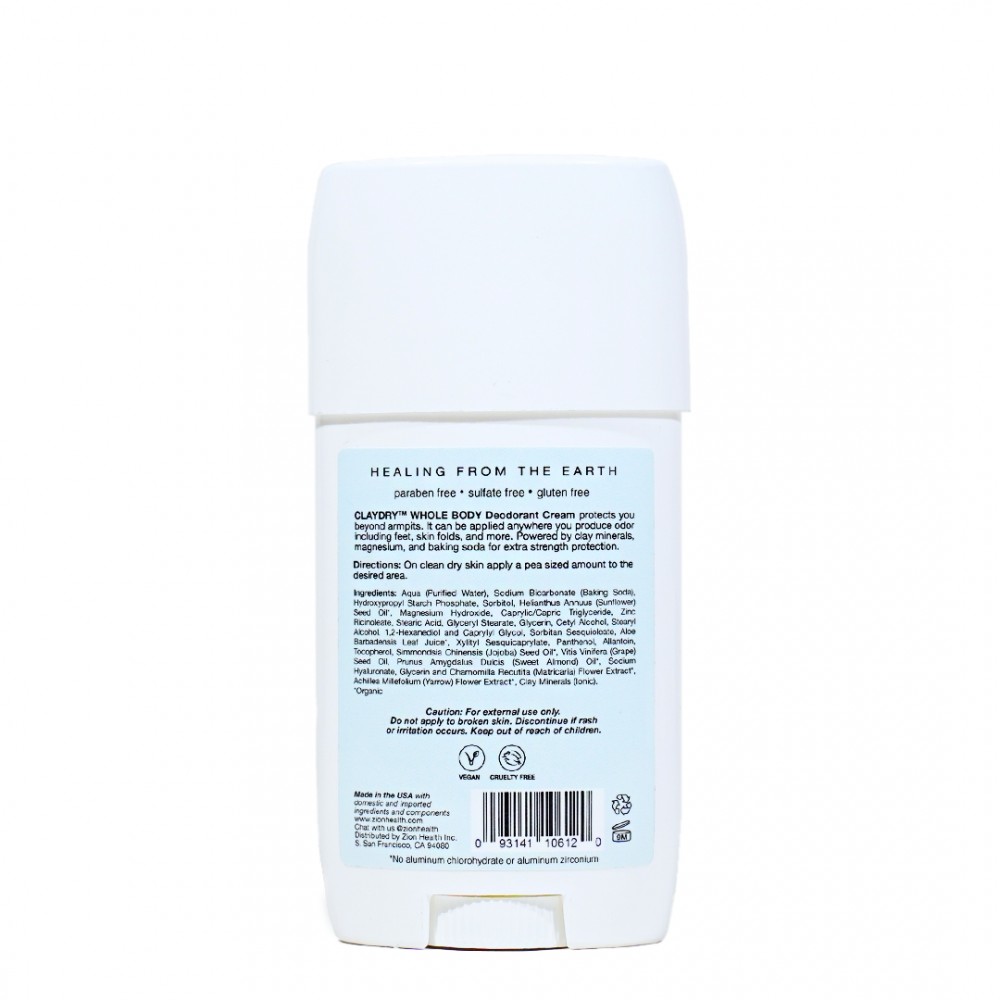 CLAYDRY™ CREAM Fragrance Free Aluminum-Free Whole Body Deodorant